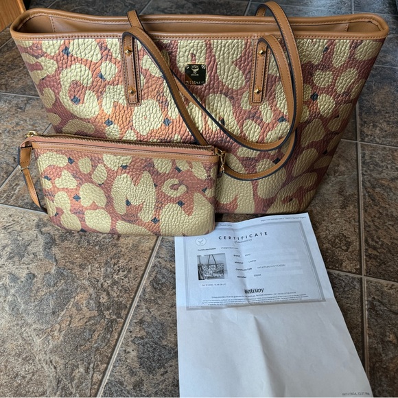MCM | Bags | Mcm Visetos Metallic Leopard Print Medium Anya Shopper ...